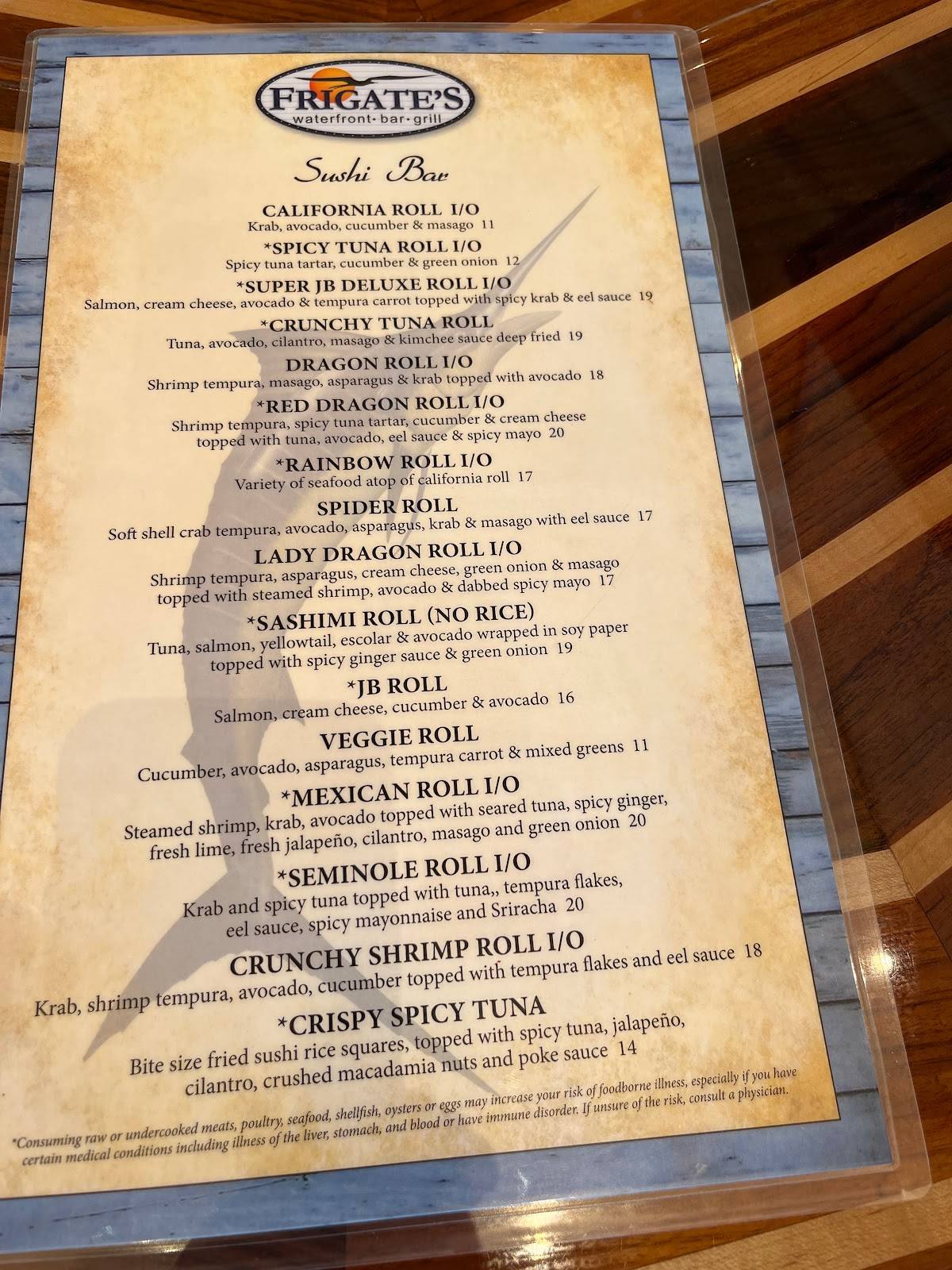 Menu at Frigate's Waterfront Bar & Grill - Melbourne, Melbourne