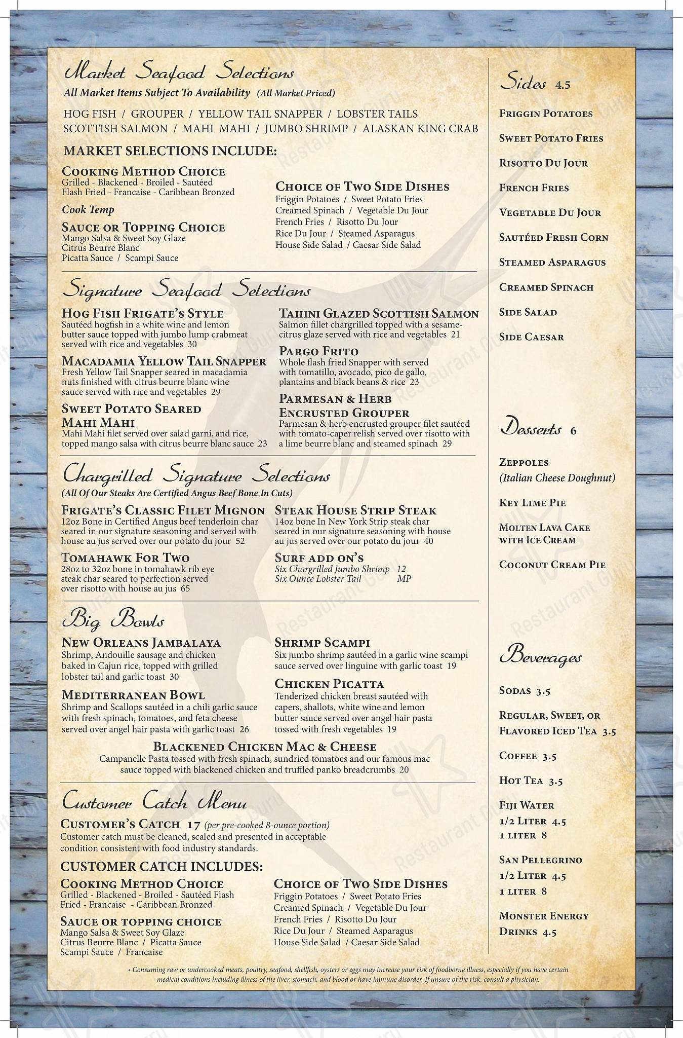 Menu at Frigate's Waterfront Bar & Grill - Melbourne, Melbourne