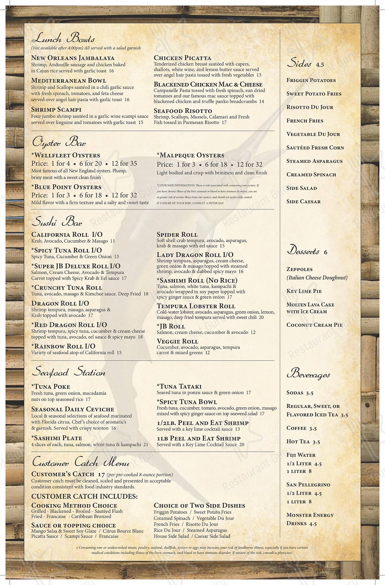 Menu at Frigate's Waterfront Bar & Grill - Melbourne, Melbourne