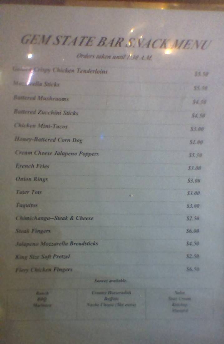 Menu at Gem State Bar, Saint Maries, 807 Main Ave