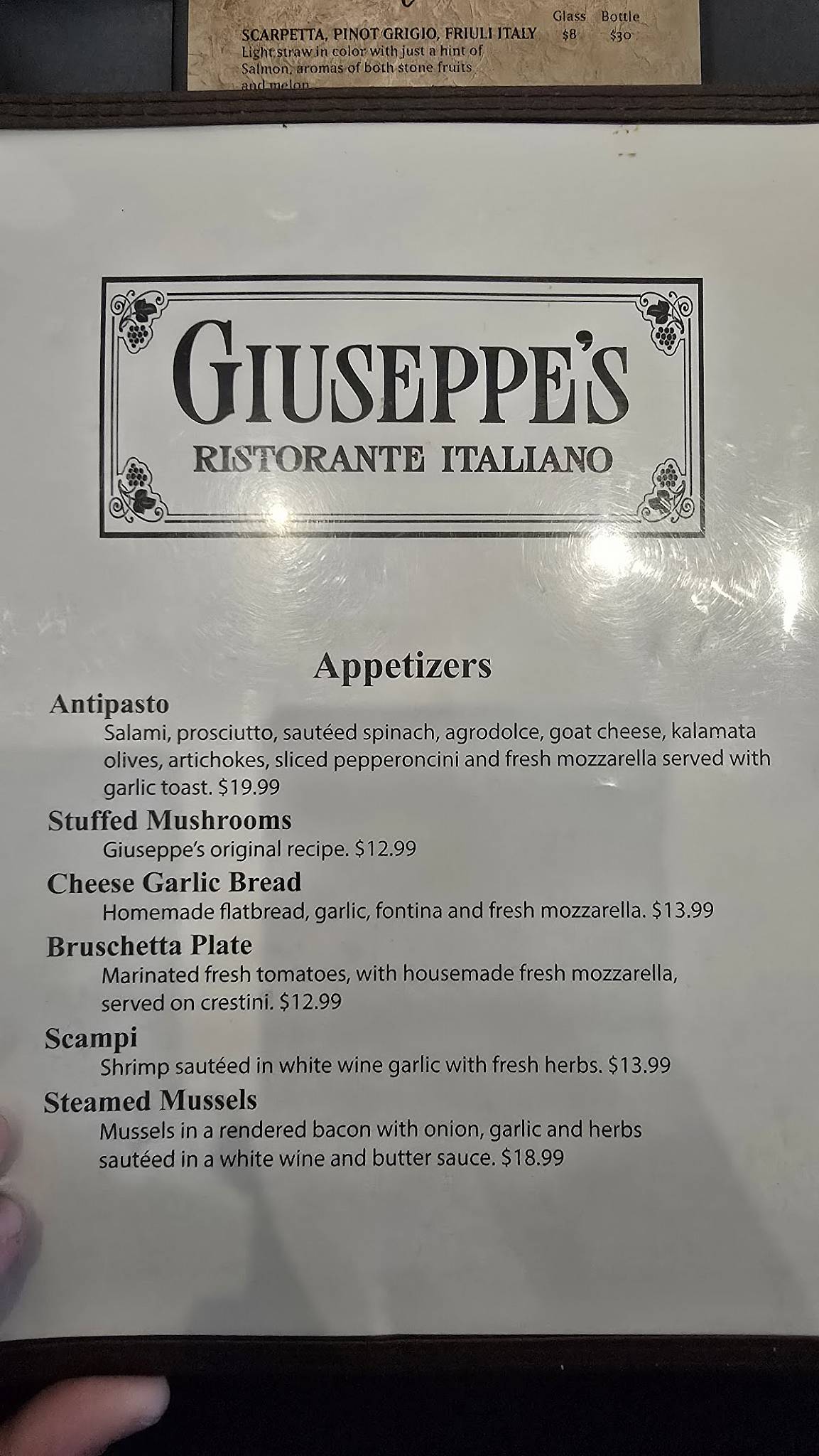 Menu at Giuseppe's pub & bar, Tucson, N Oracle Rd