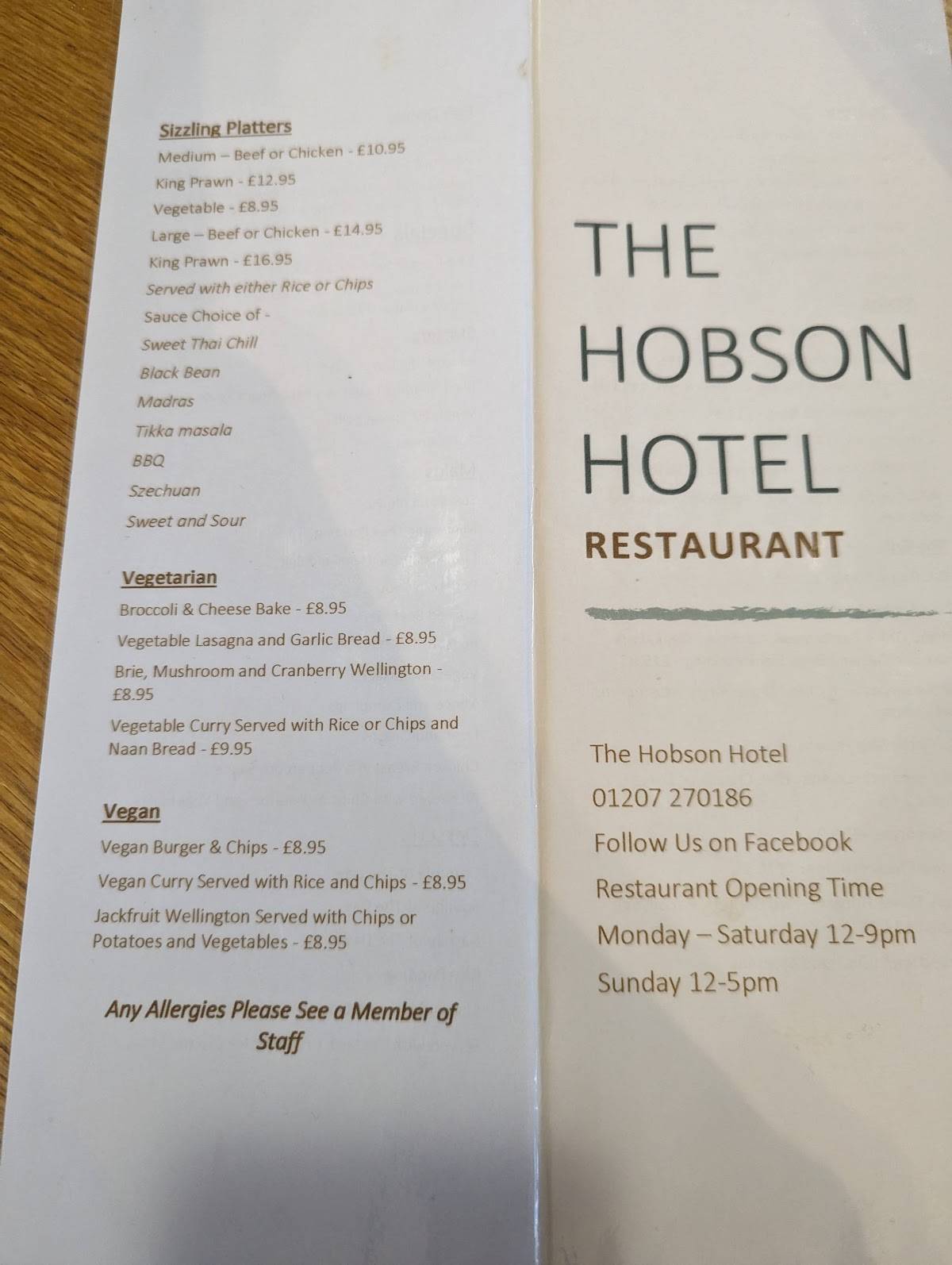 Menu at Hobson pub & bar, Newcastle upon Tyne