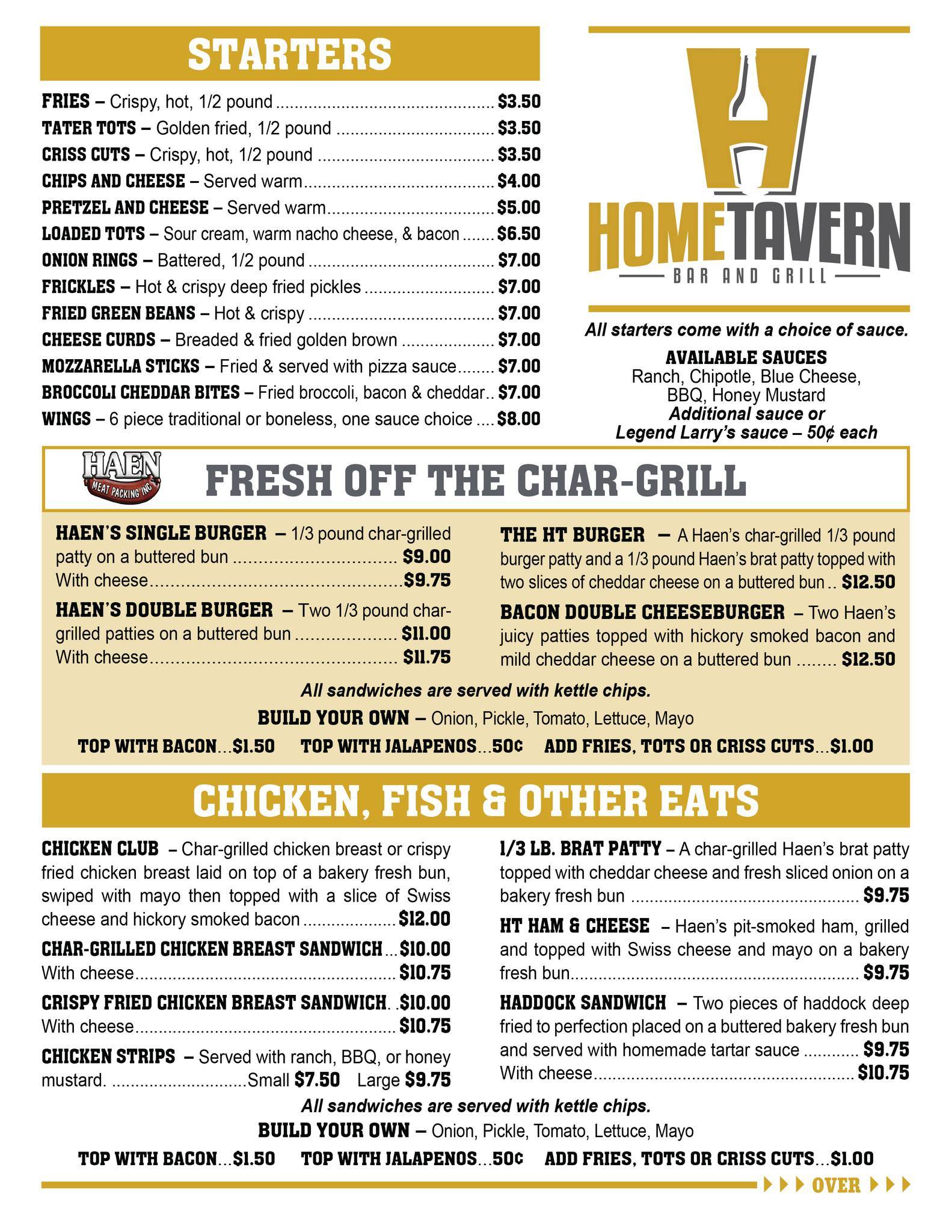 Menu at Home Tavern pub & bar, Freedom