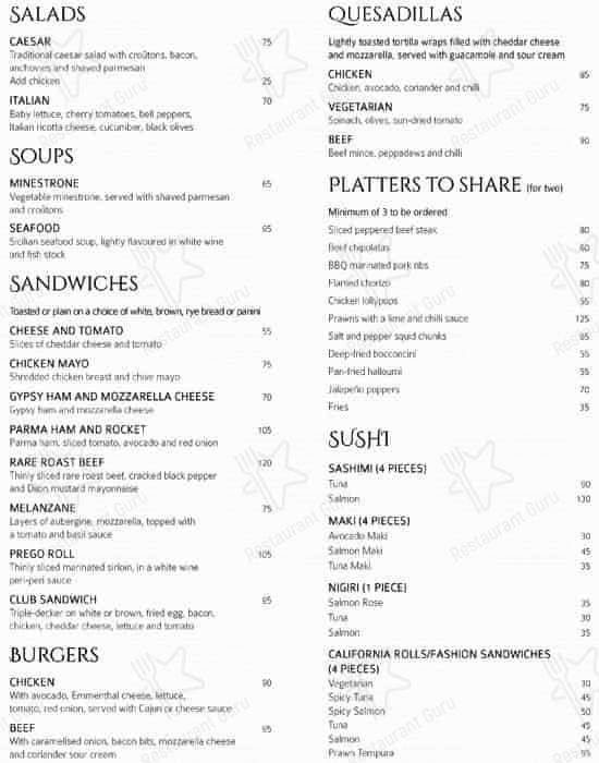 Menu at Island Bar at Southern Sun, Sandton