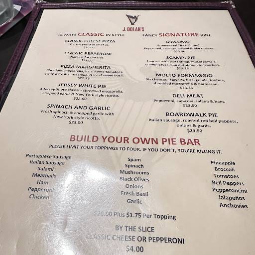 Menu at J. Dolans pub & bar, Honolulu