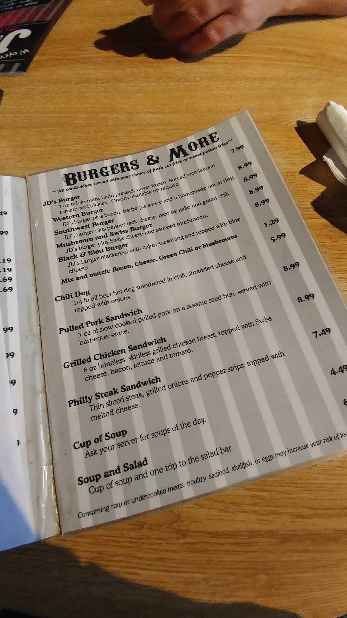 Menu at JD's Grill House pub & bar, Thatcher, US-70