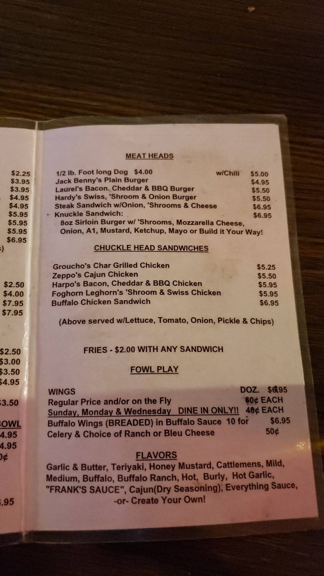 Menu at Knuckleheads pub & bar, Cleveland