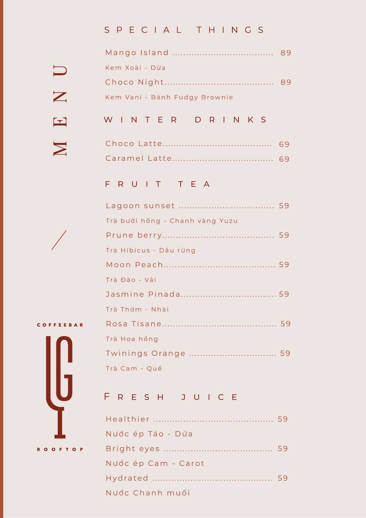 Menu at Lagoon Rooftop Hà Nội pub & bar, Hanoi