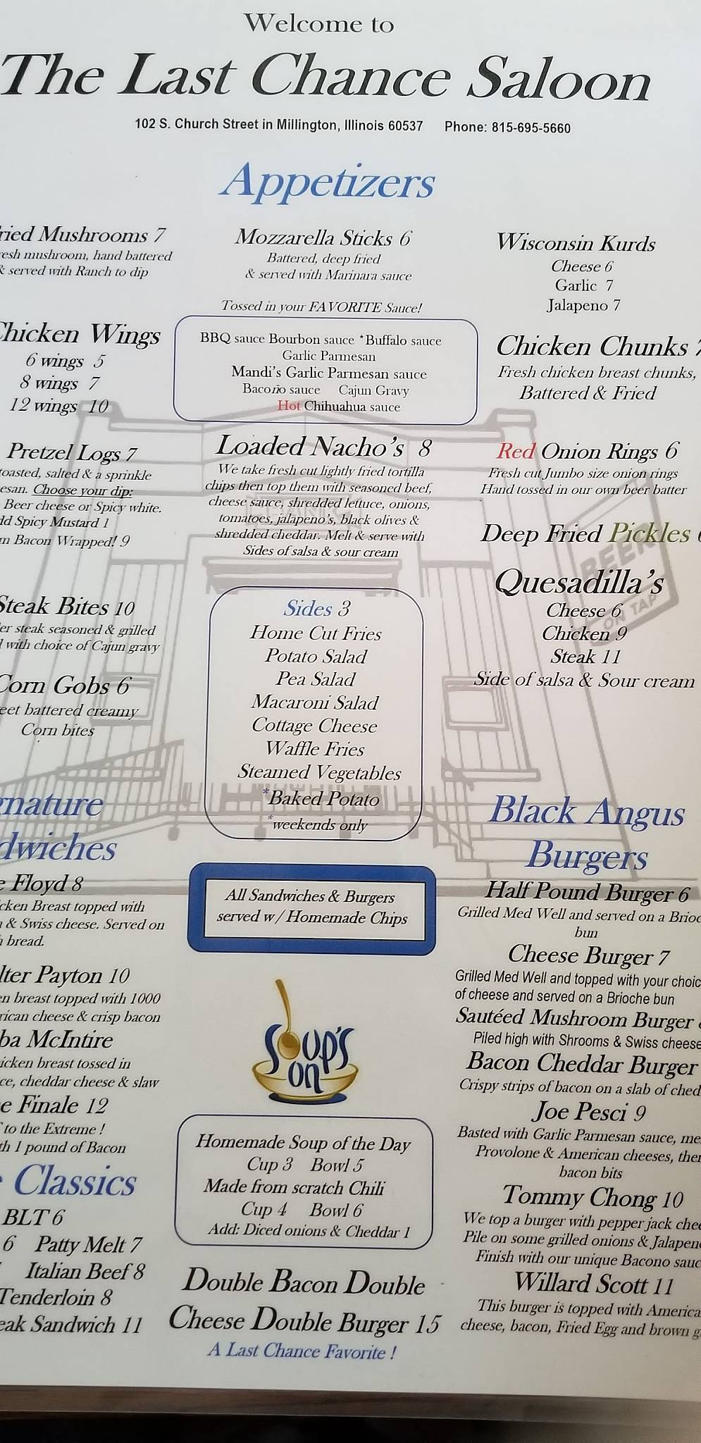 Menu at Last Chance Saloon pub & bar, Millington