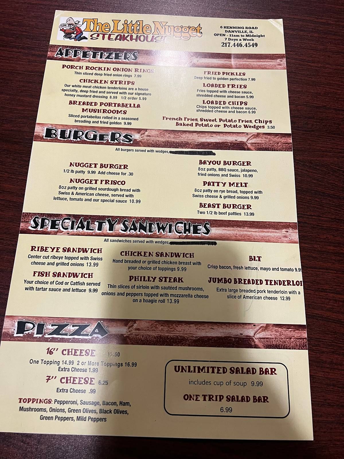 Menu at Little Nugget pub & bar, Danville