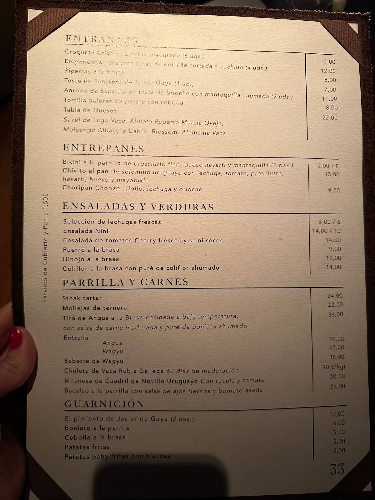 Carta de Los 33 Restaurante, Madrid