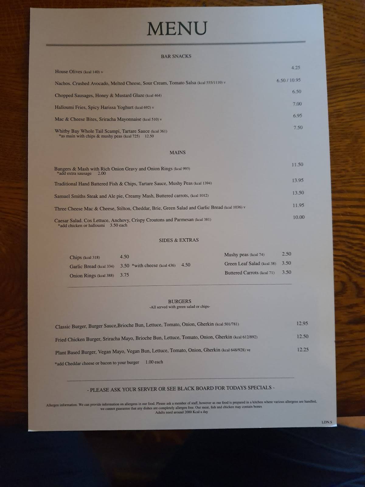 Menu at Lyceum Tavern pub & bar, London
