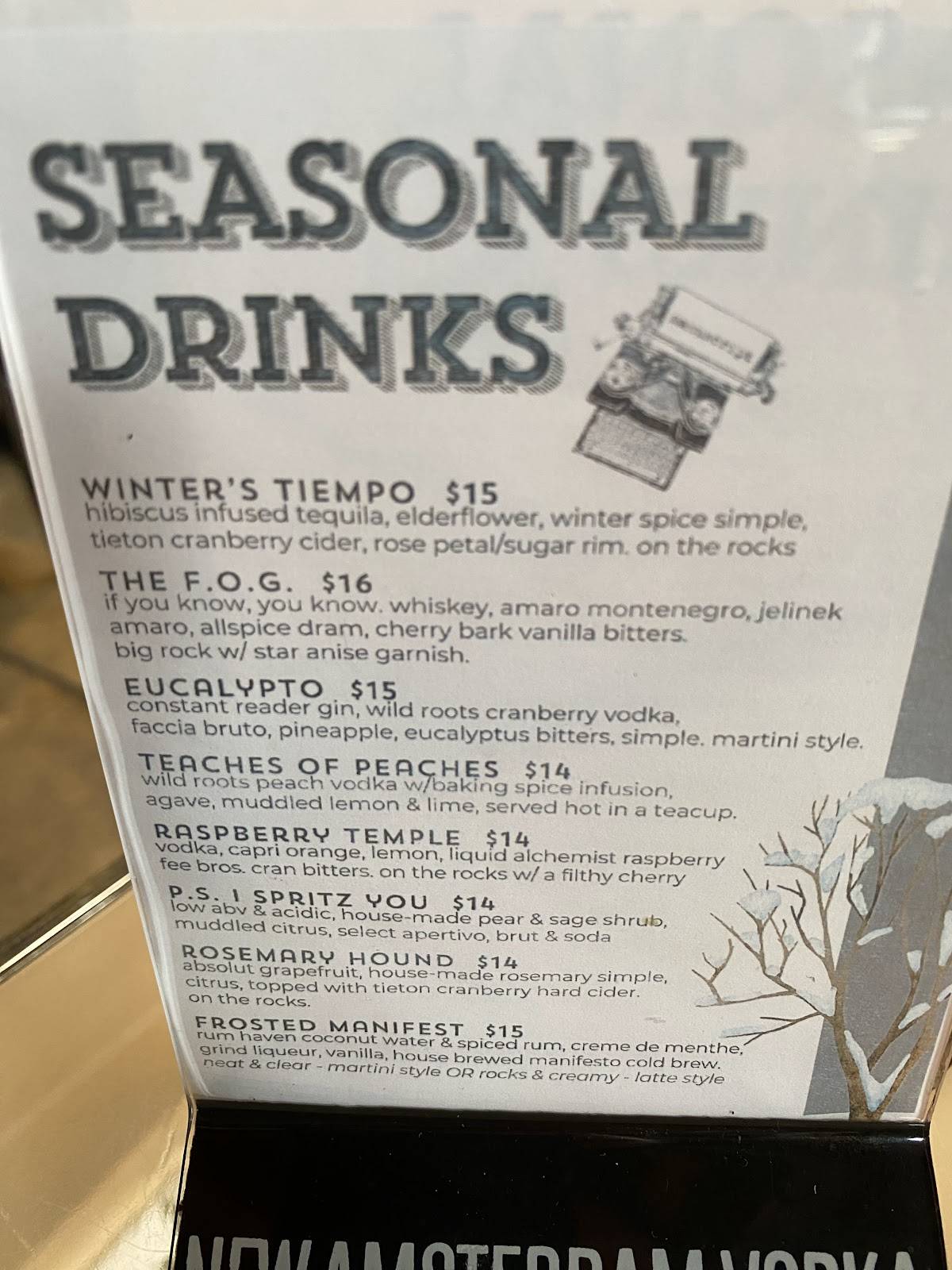 Menu at Manuscript pub & bar, Tacoma