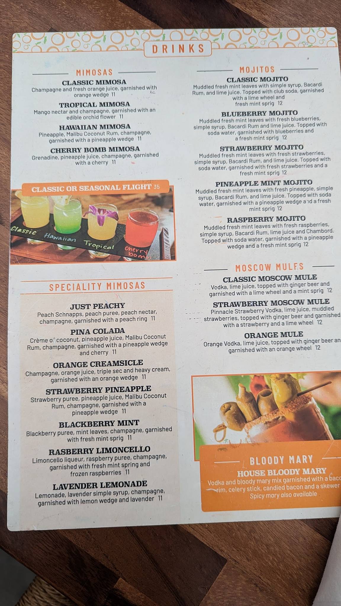 Menu at Mimosas pub & bar, Myrtle Beach