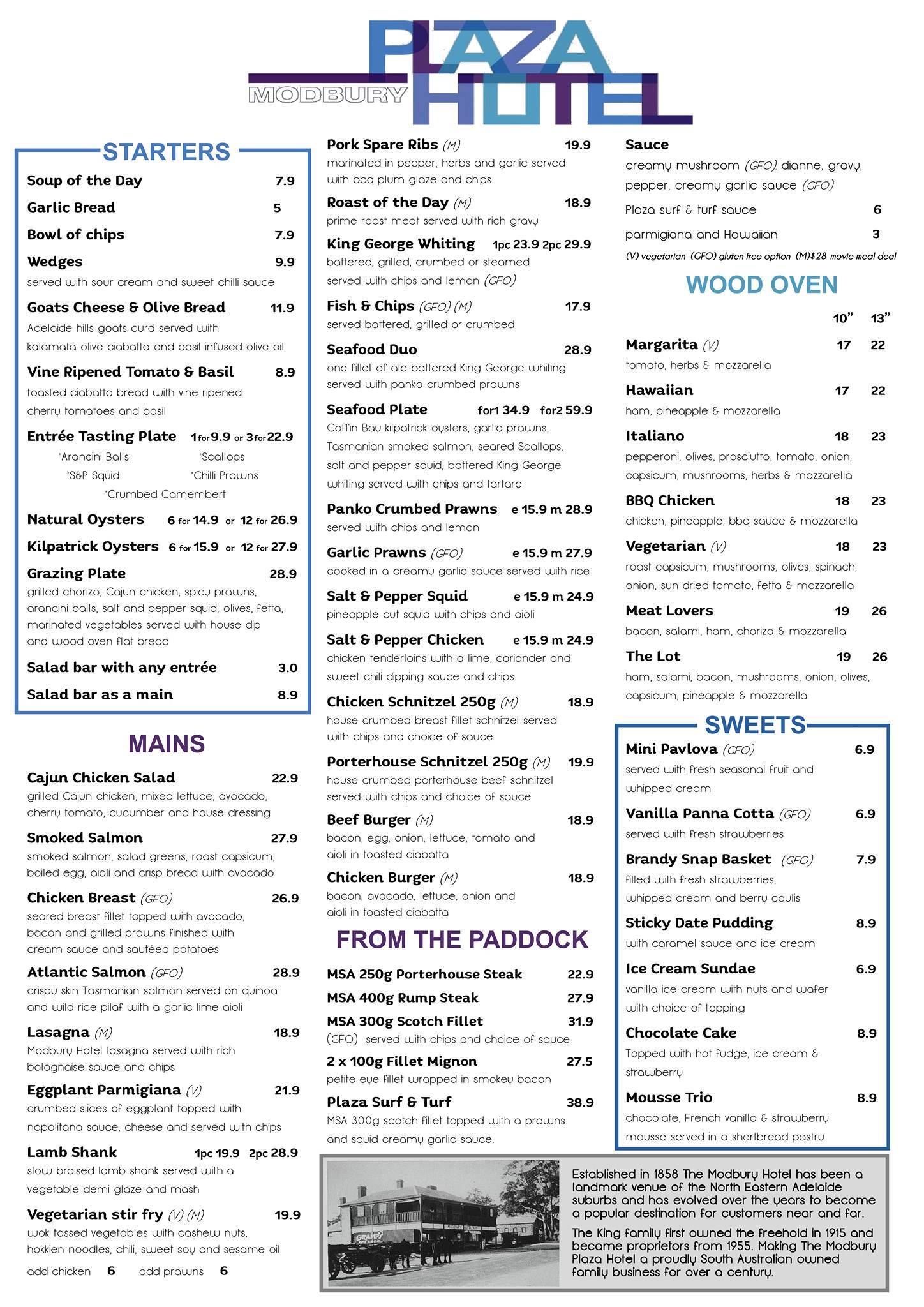 Menu at Modbury Hotel pub & bar, Modbury