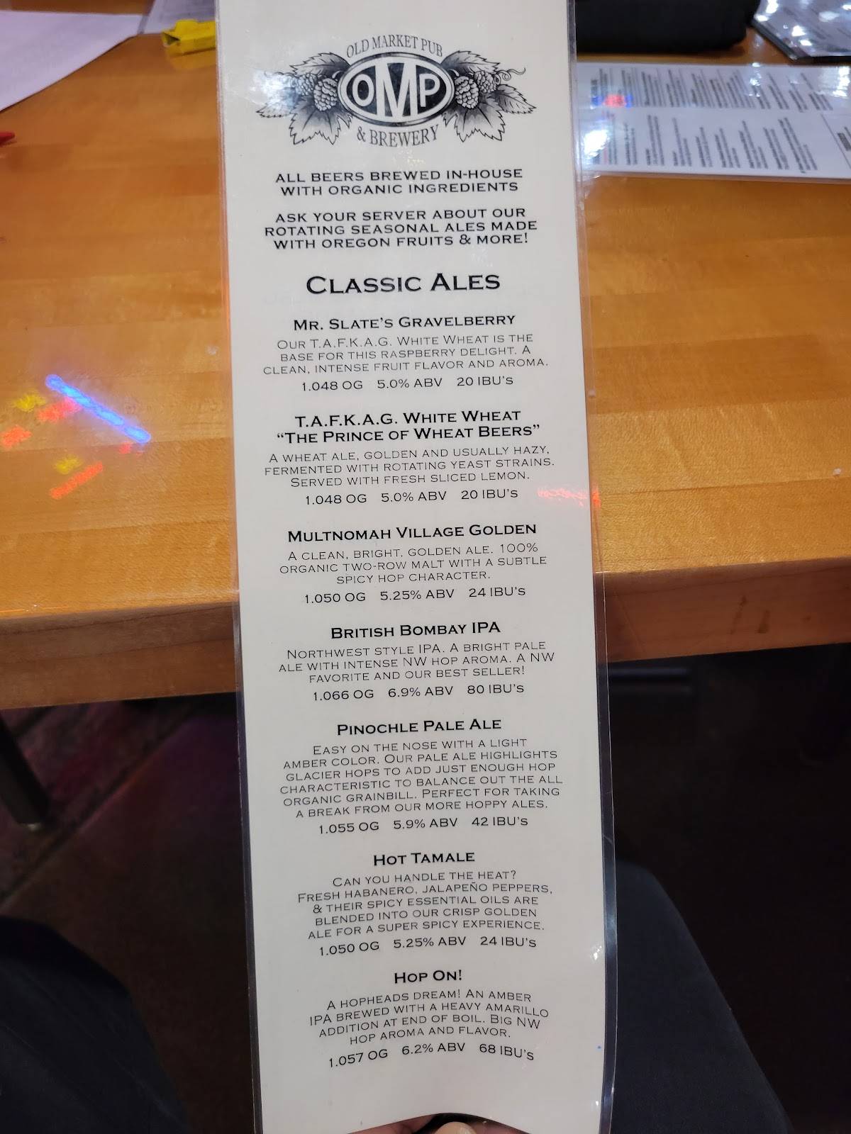 Menu at Old Market Pub & Brewery, Portland