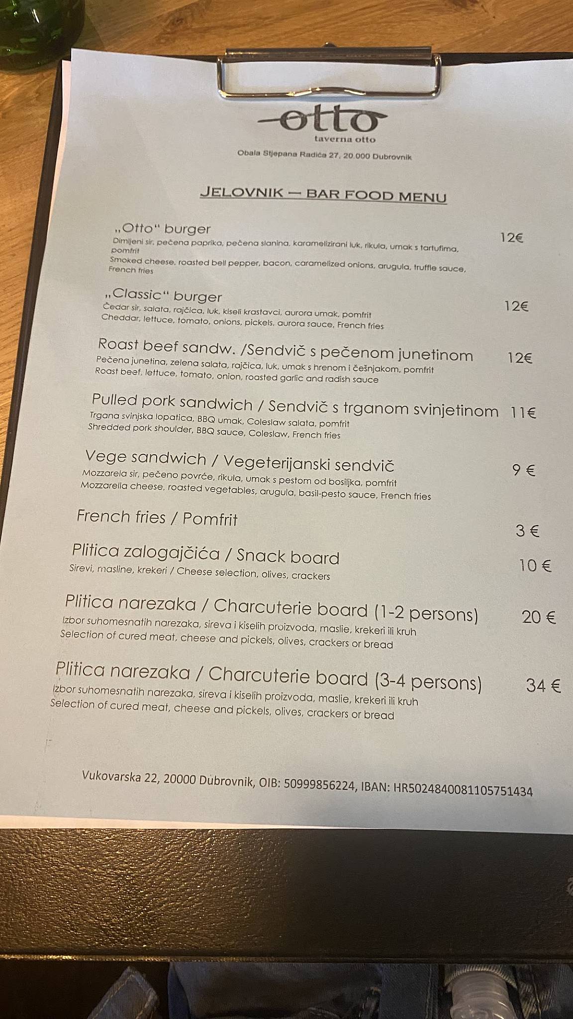 Menu da Otto wine bar, Ragusa
