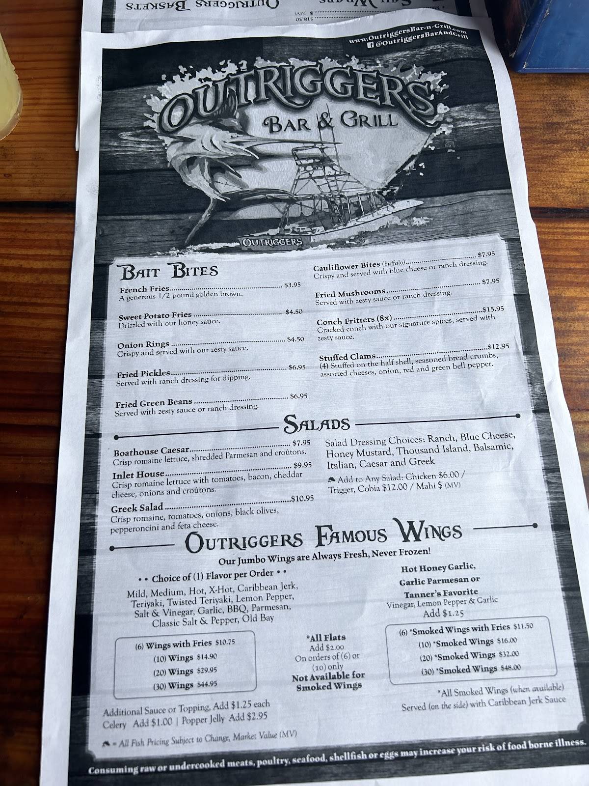 Menu at Outriggers Bar & Grill, Micco