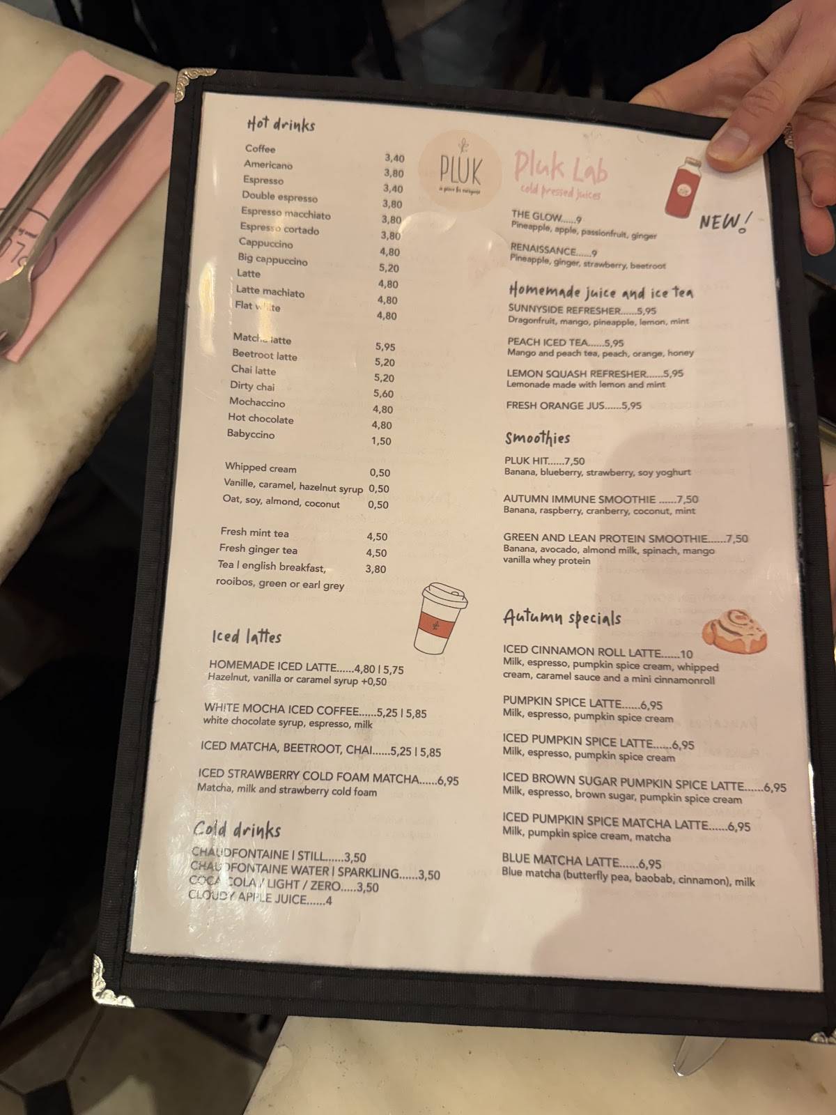 Menu at PLUK Amsterdam, Amsterdam, Reestraat 19