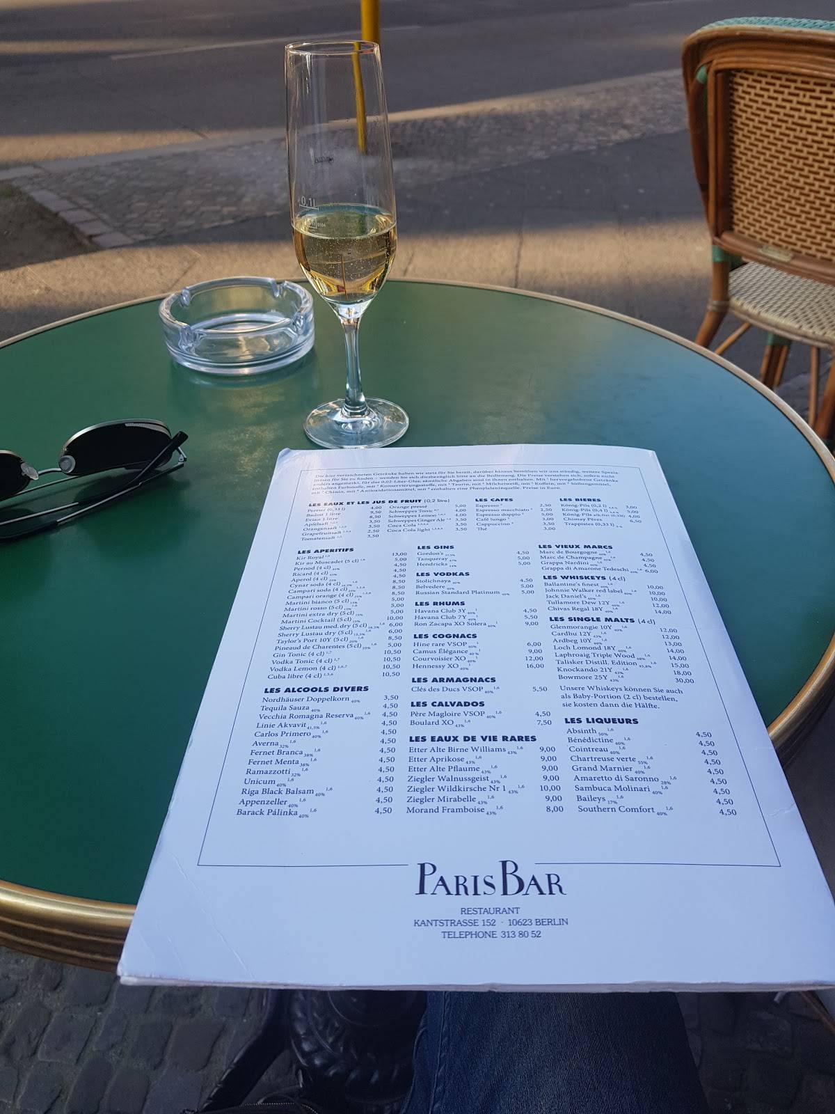 Menu at Paris Bar, Berlin