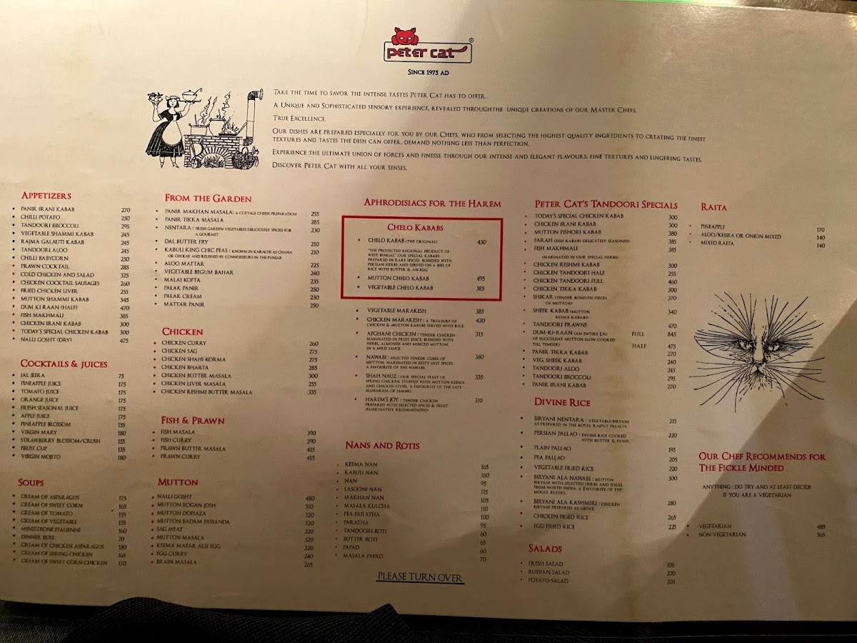 Menu at Peter Cat, Kolkata