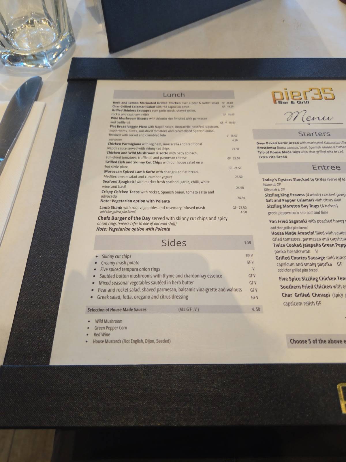 Menu at Pier 35 Bar & Grill, Port Melbourne