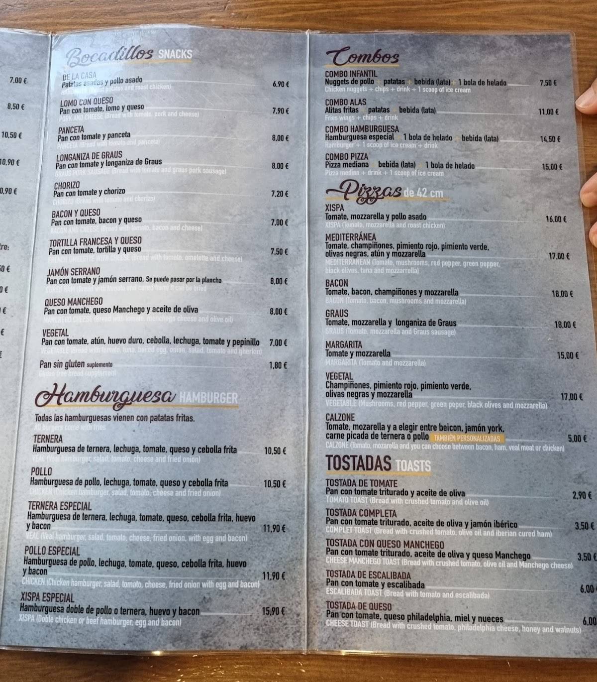 Menu at Pollo Xispa pub & bar, Graus