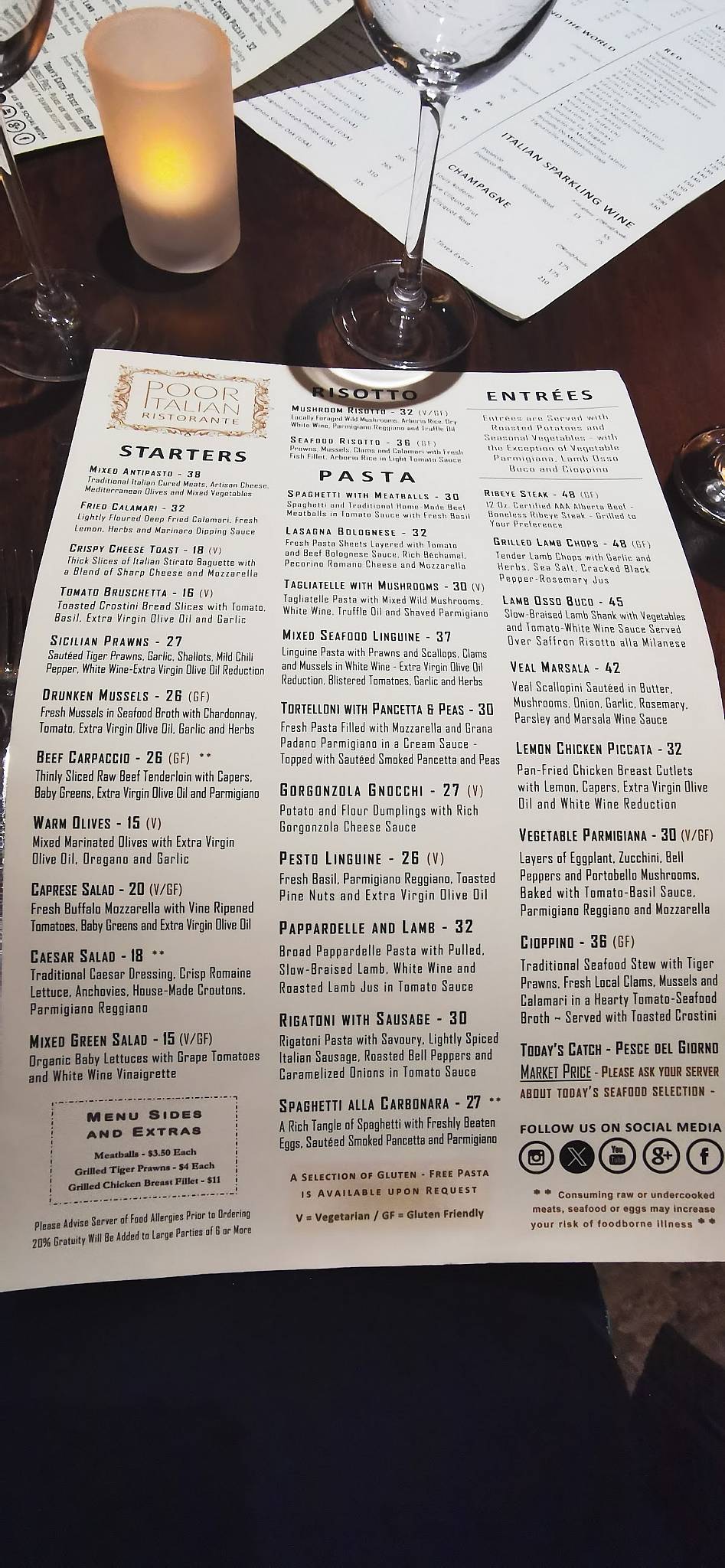 Menu au Poor Italian Ristorante pub et bar, Vancouver