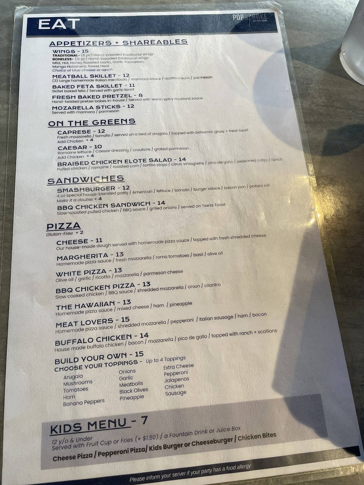 Menu at PopStroke pub & bar, Port St. Lucie