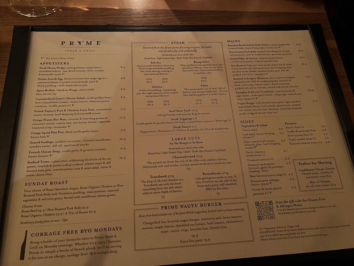 Menu at Prime Steak & Grill pub & bar, Beaconsfield