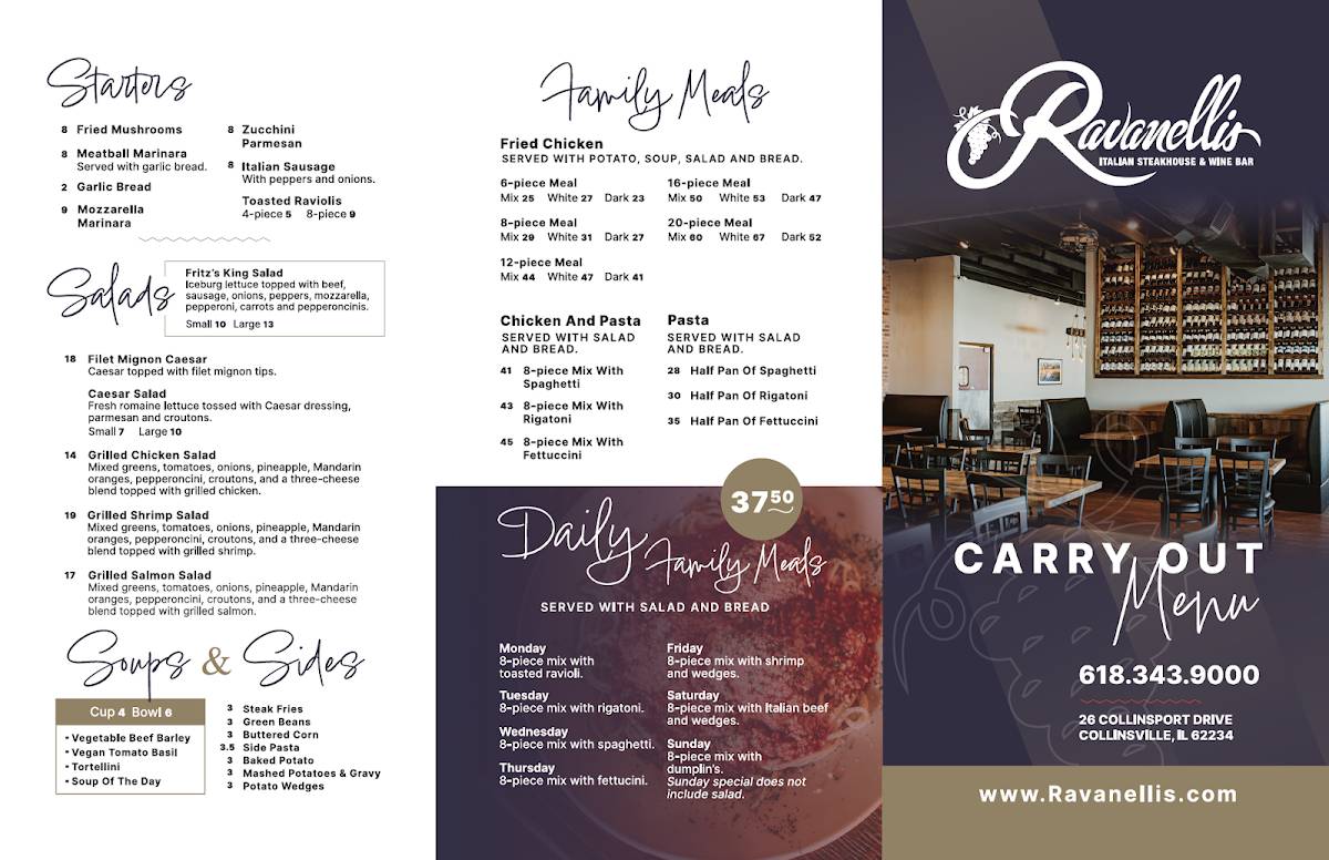 Menu at Ravanelli's Italian Steakhouse & Wine Bar, Collinsville, 26 ...