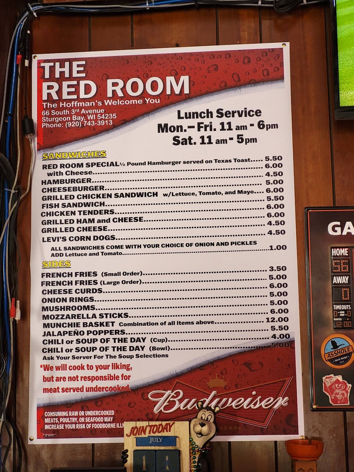 Menu at Red Room pub & bar, Sturgeon Bay