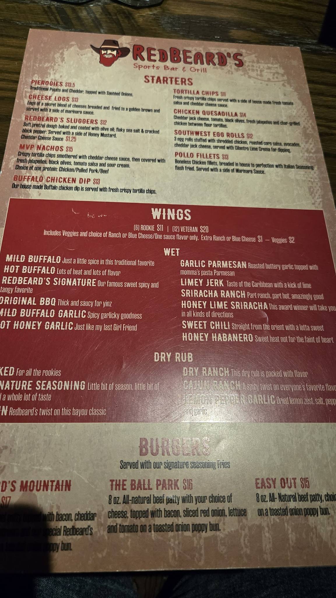 Menu at Redbeard's Sports Bar & Grill, Pittsburgh, 144 6th St