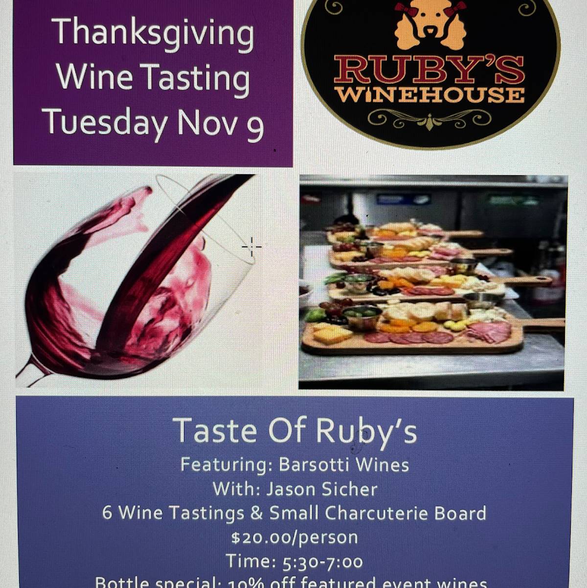 Menu at Ruby's Wine House pub & bar, Robinson Township