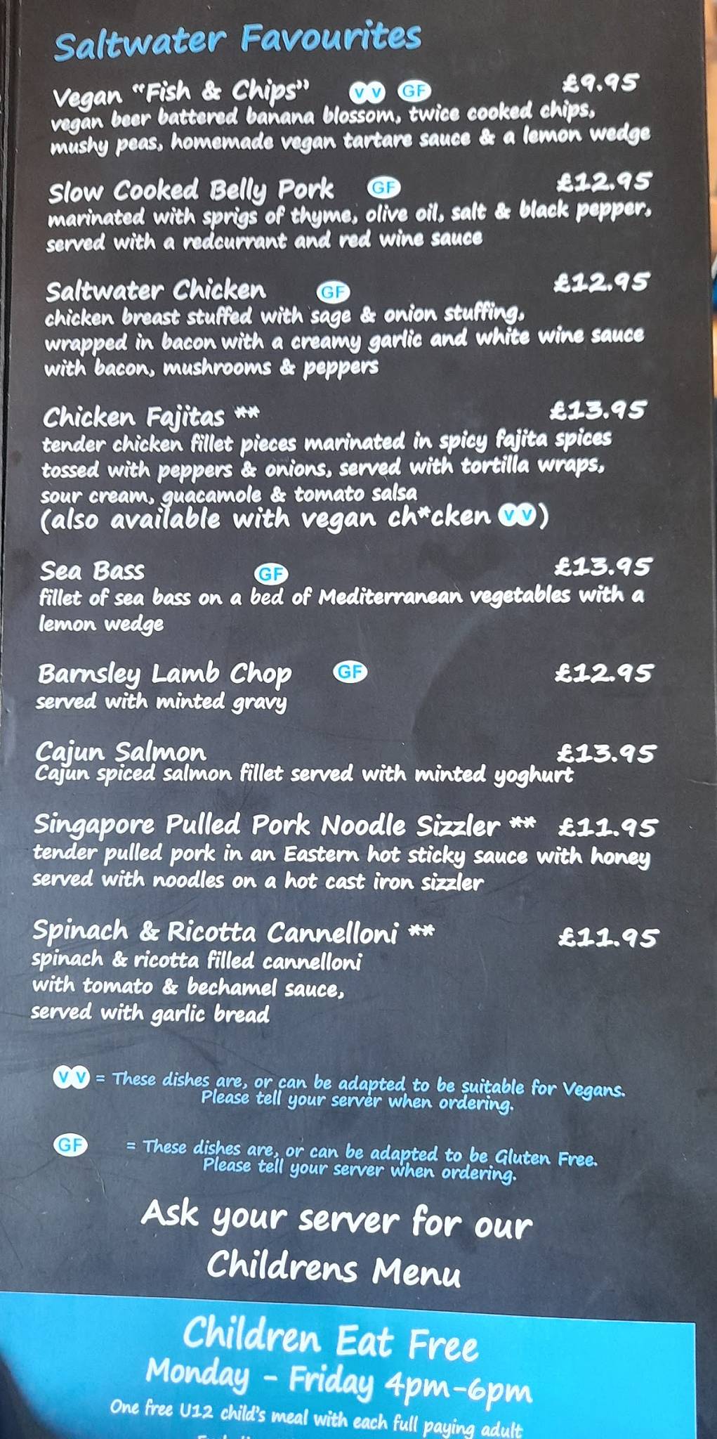 Menu at Saltwater Inn pub & bar, Porthcawl