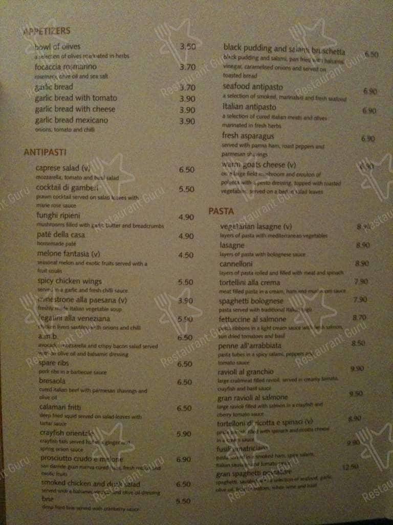 Menu at San Marco pub & bar, Tarleton, Liverpool Old Rd