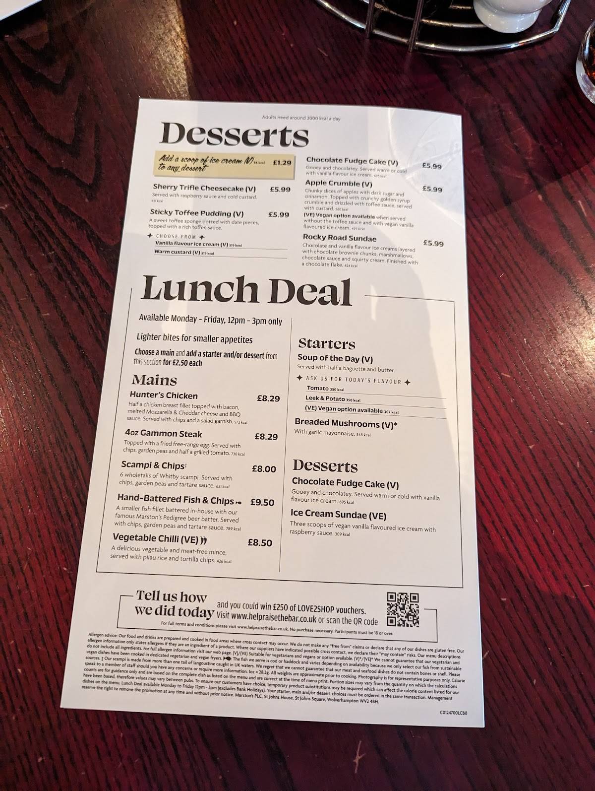 Menu at The Aviator pub & bar, Clacton-on-Sea, Hartley Brk Rd