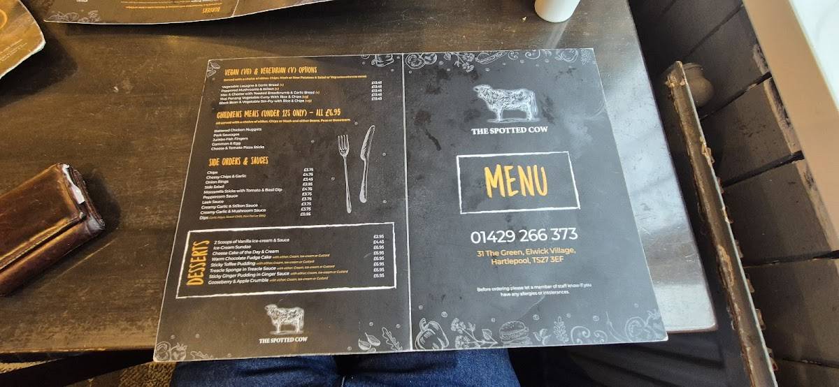 Menu at Spotted Cow pub & bar, Hartlepool, 31 The Grn