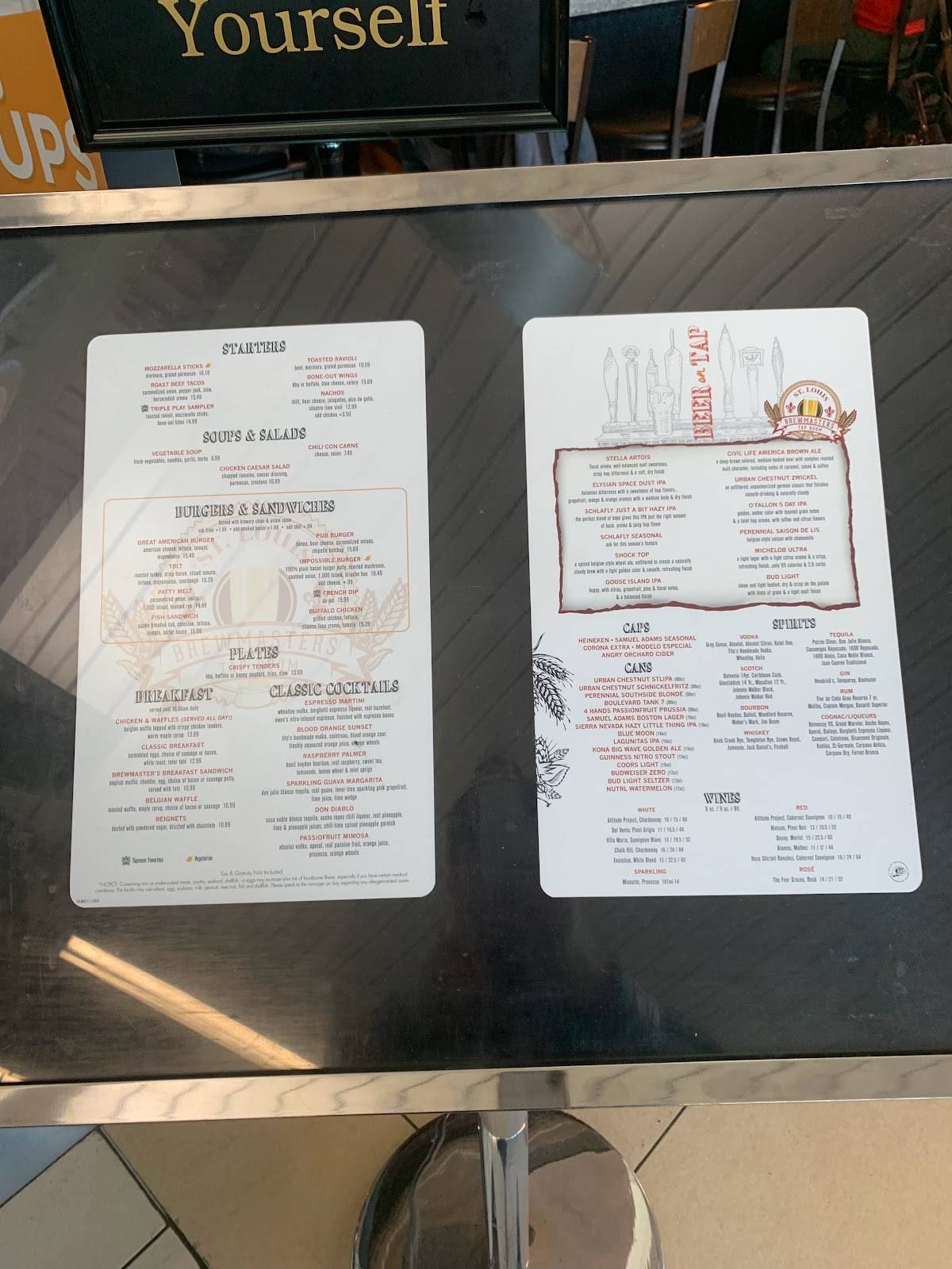 Menu at St. Louis Brewmasters Tap Room pub & bar, Saint John, St. Louis ...