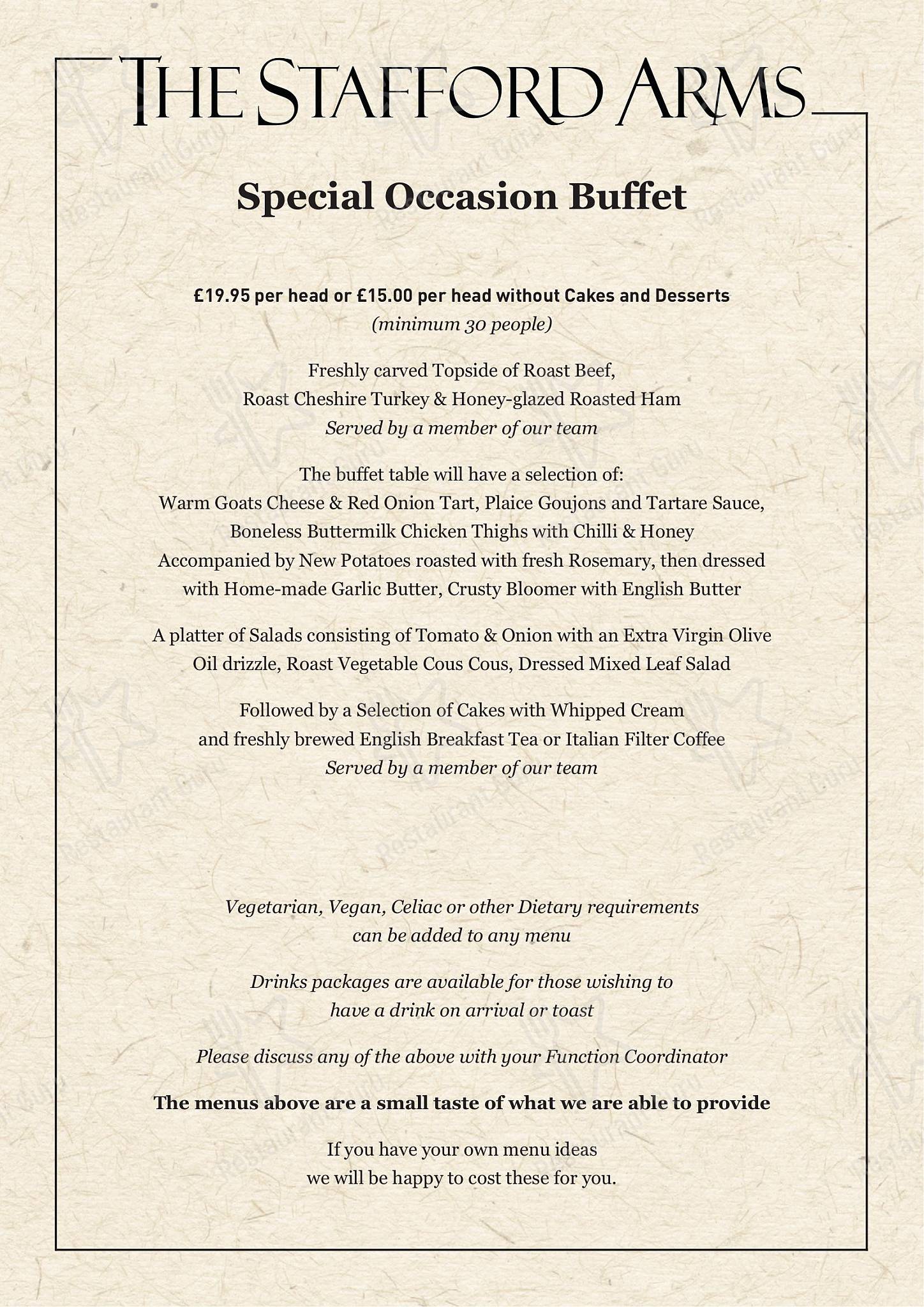 Menu at The Stafford Arms pub & bar, Stoke-on-Trent