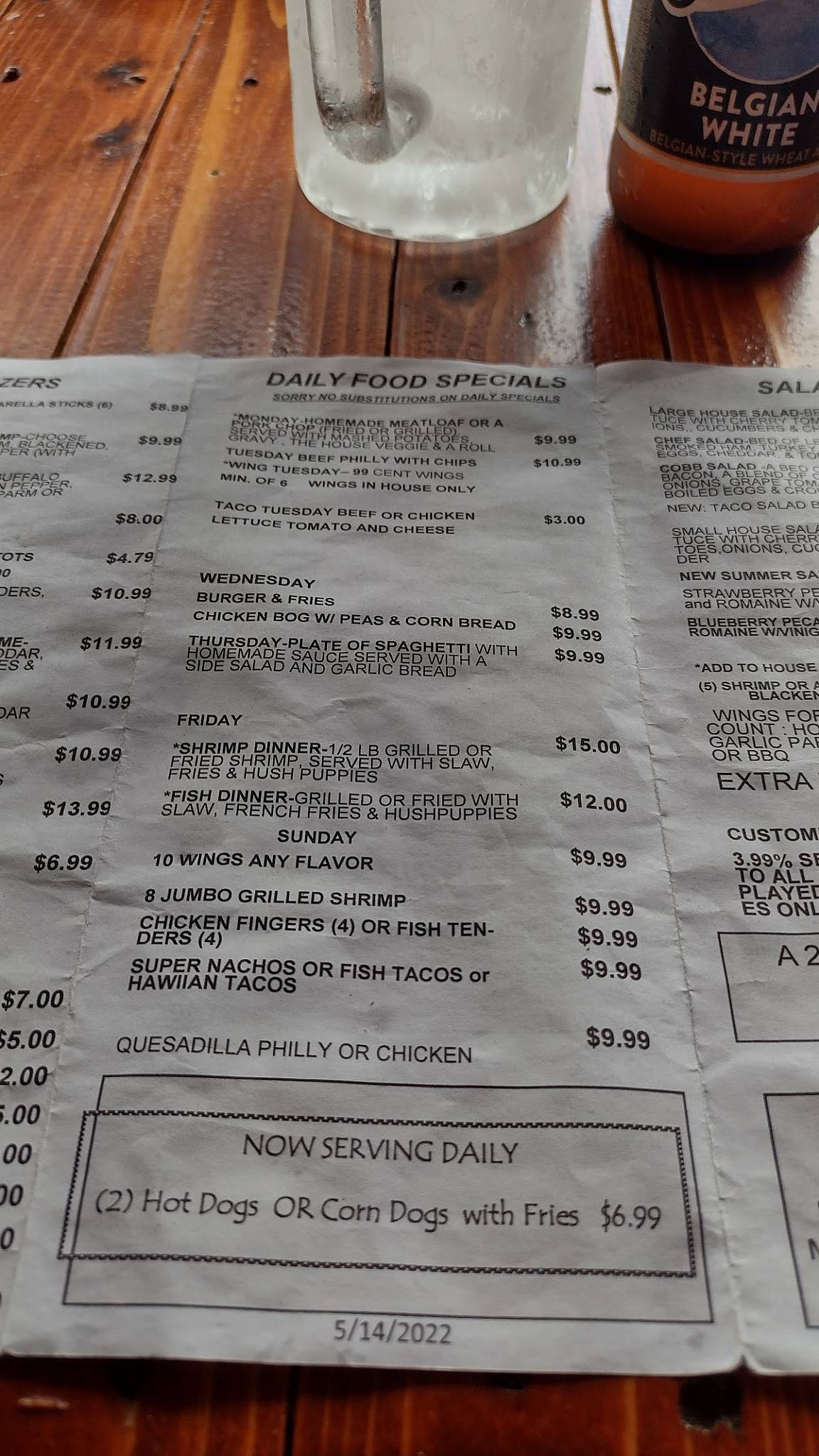 Menu at Sundown Restaurant and Sports Pub, Surfside Beach