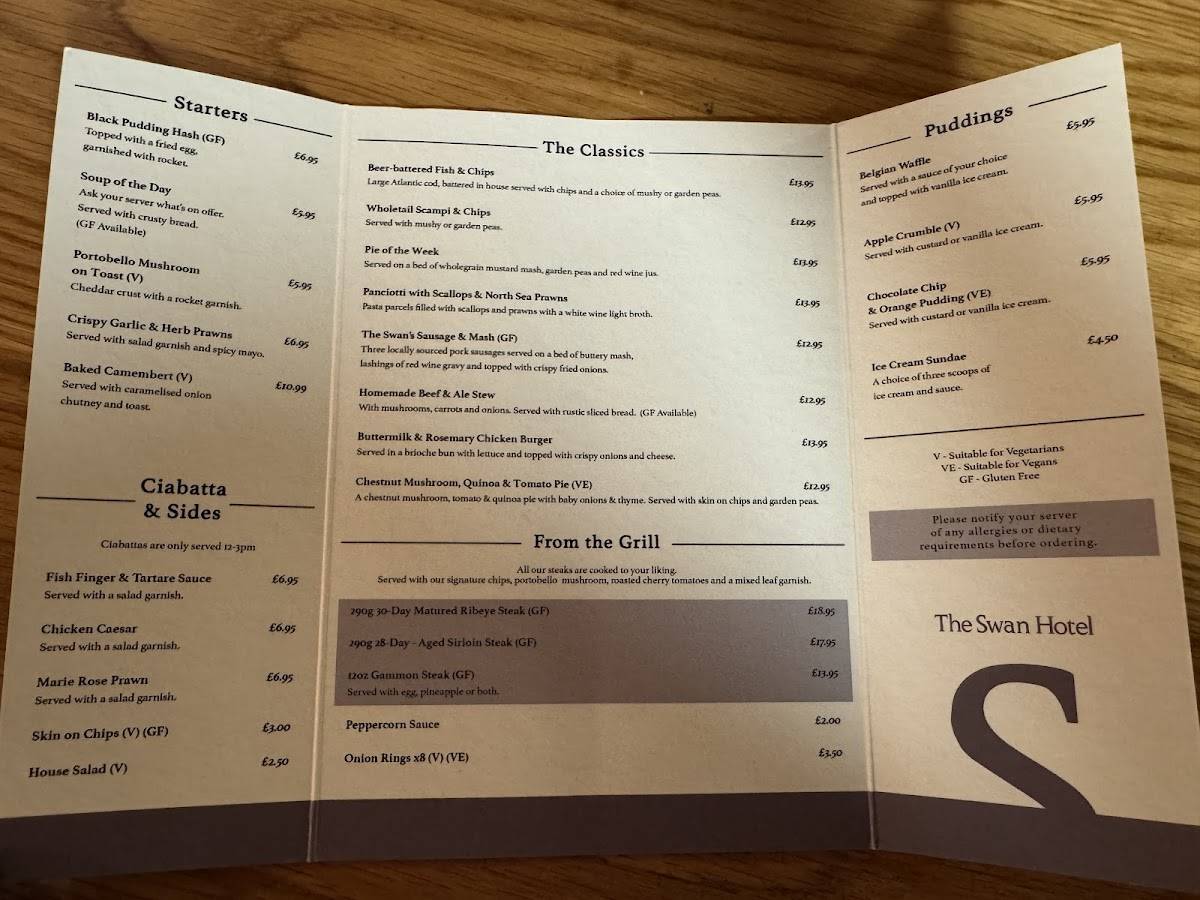 Menu at Swan Hotel Upton on Severn pub & bar, Upton upon Severn
