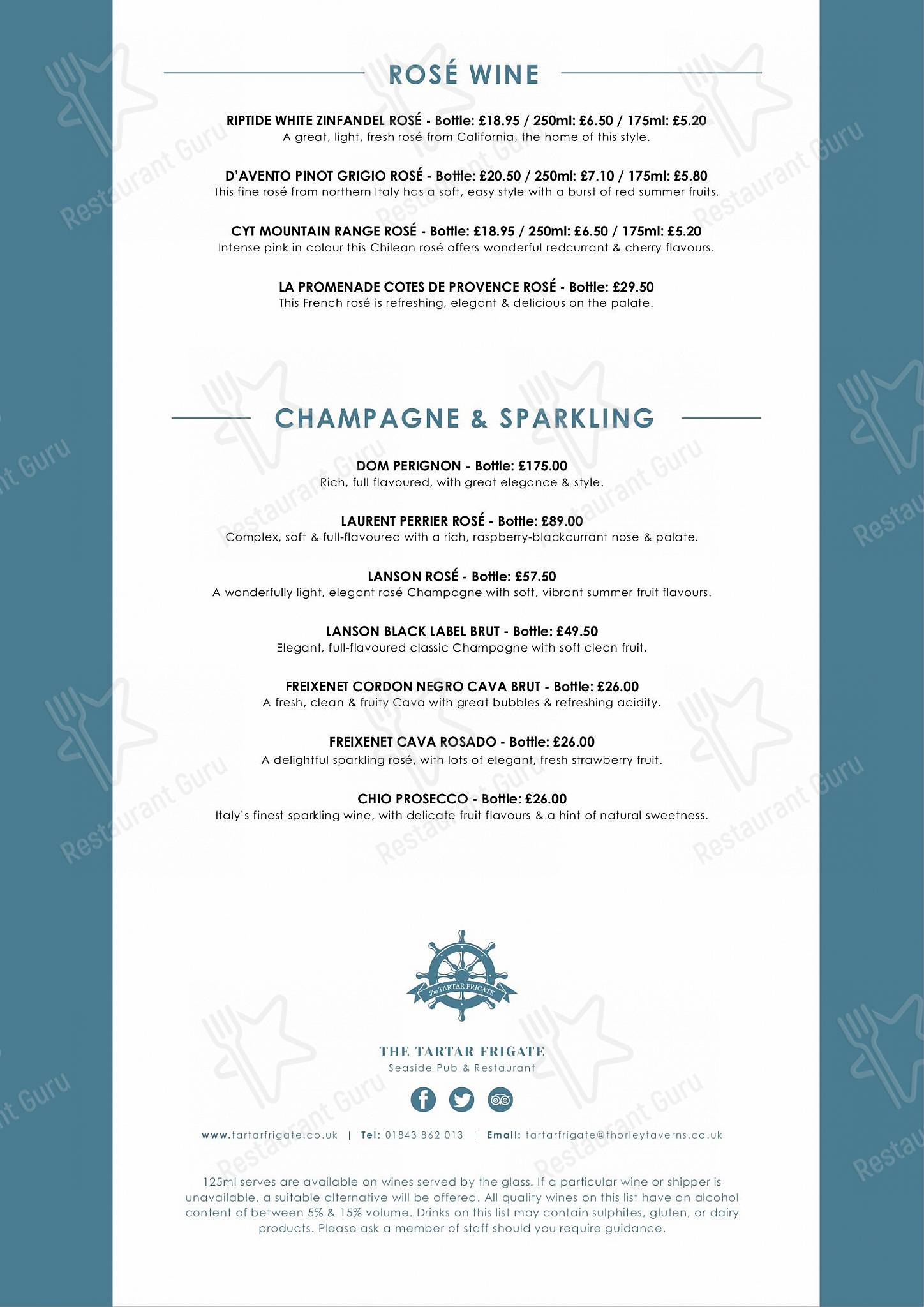 Menu at The Tartar Frigate pub & bar, Broadstairs