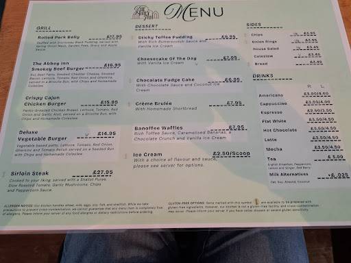 Menu at The Abbey Inn pub & bar, Kinloss, Findhorn Rd