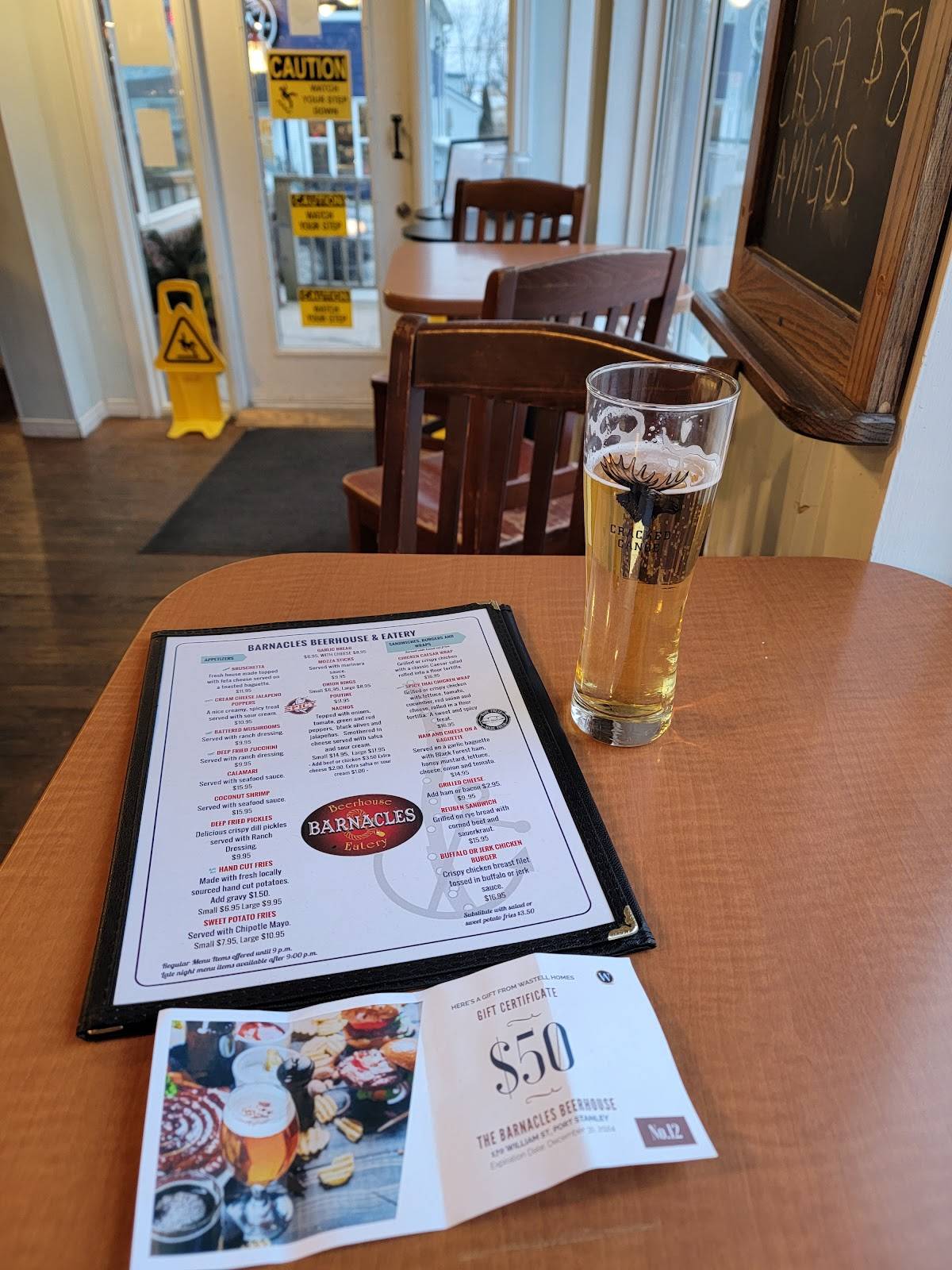Menu at The Barnacles Beerhouse, Port Stanley