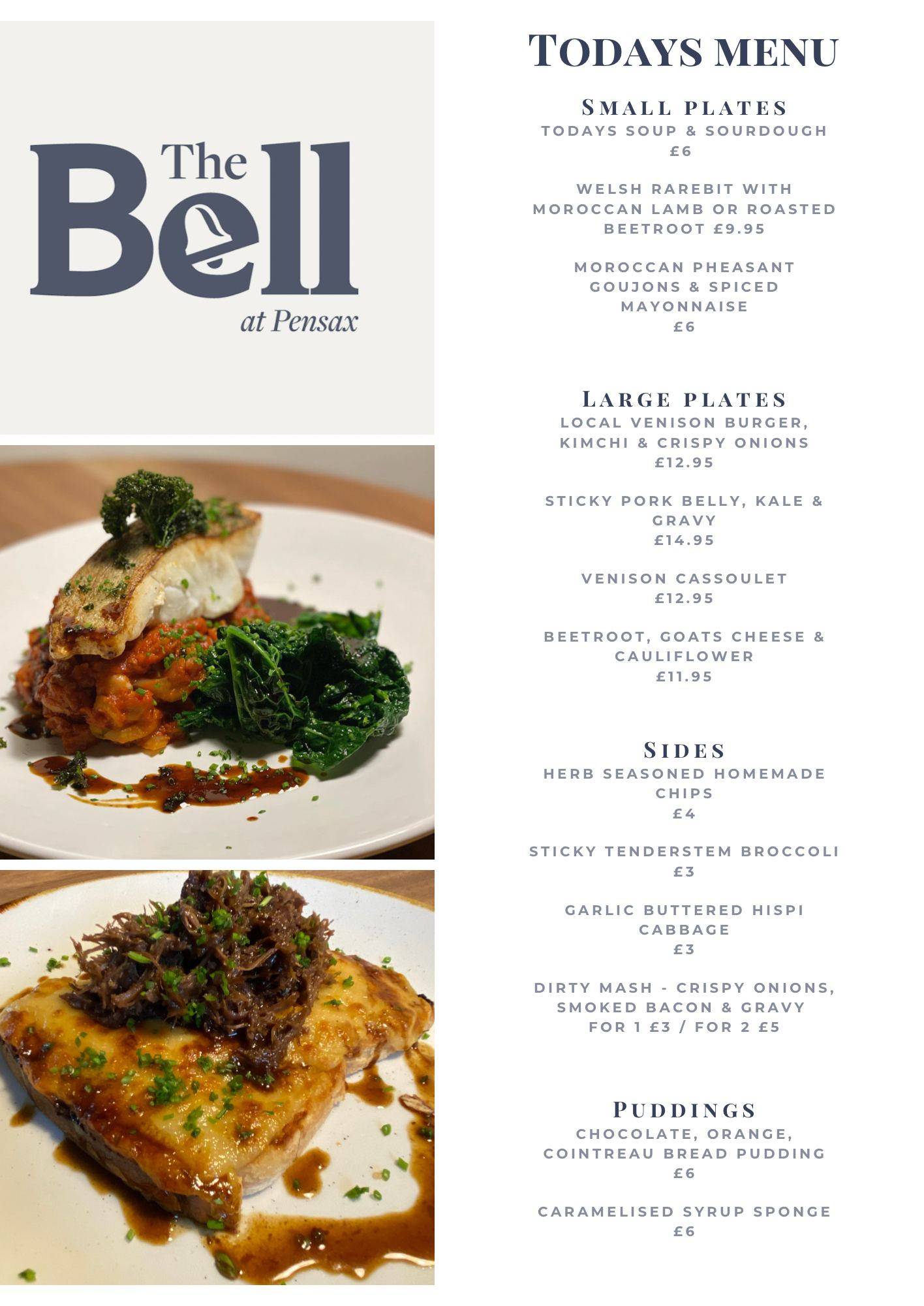 Menu at The Bell pub & bar, Pensax, B4202