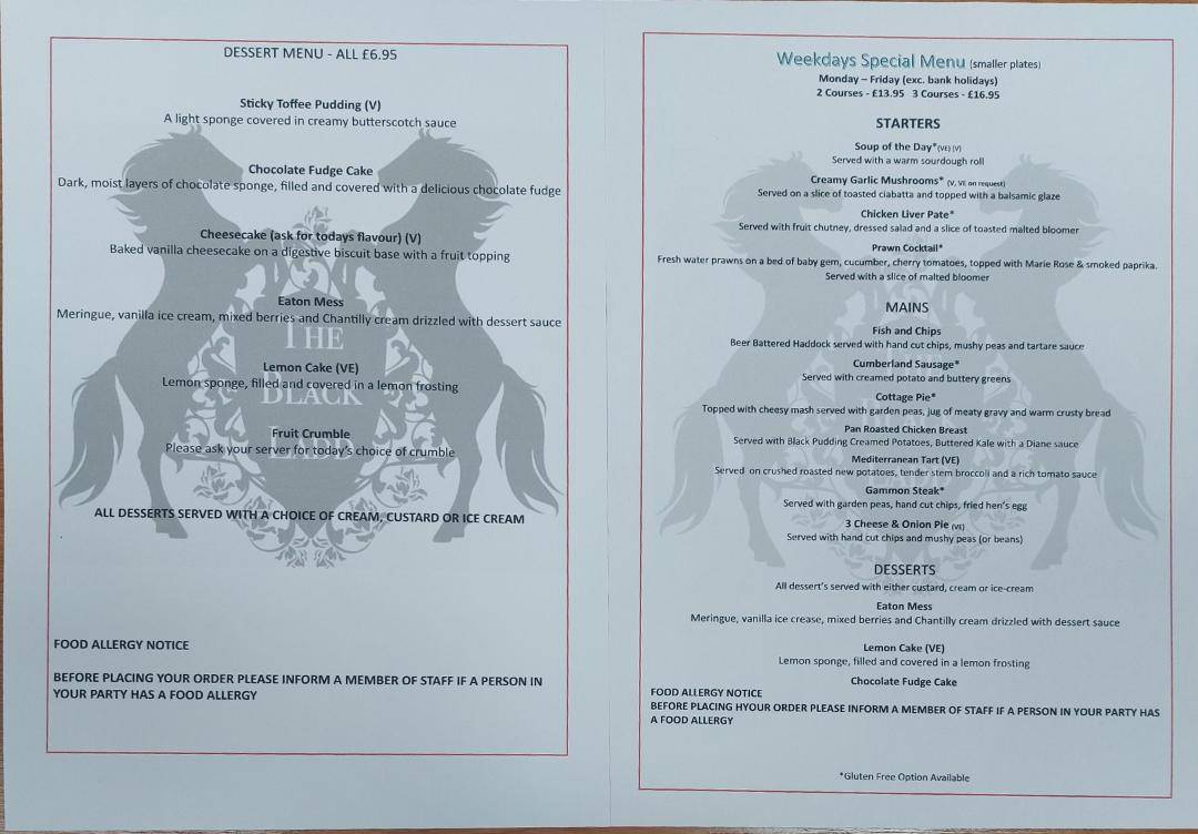 Menu at Black Ladd Public House, Oldham