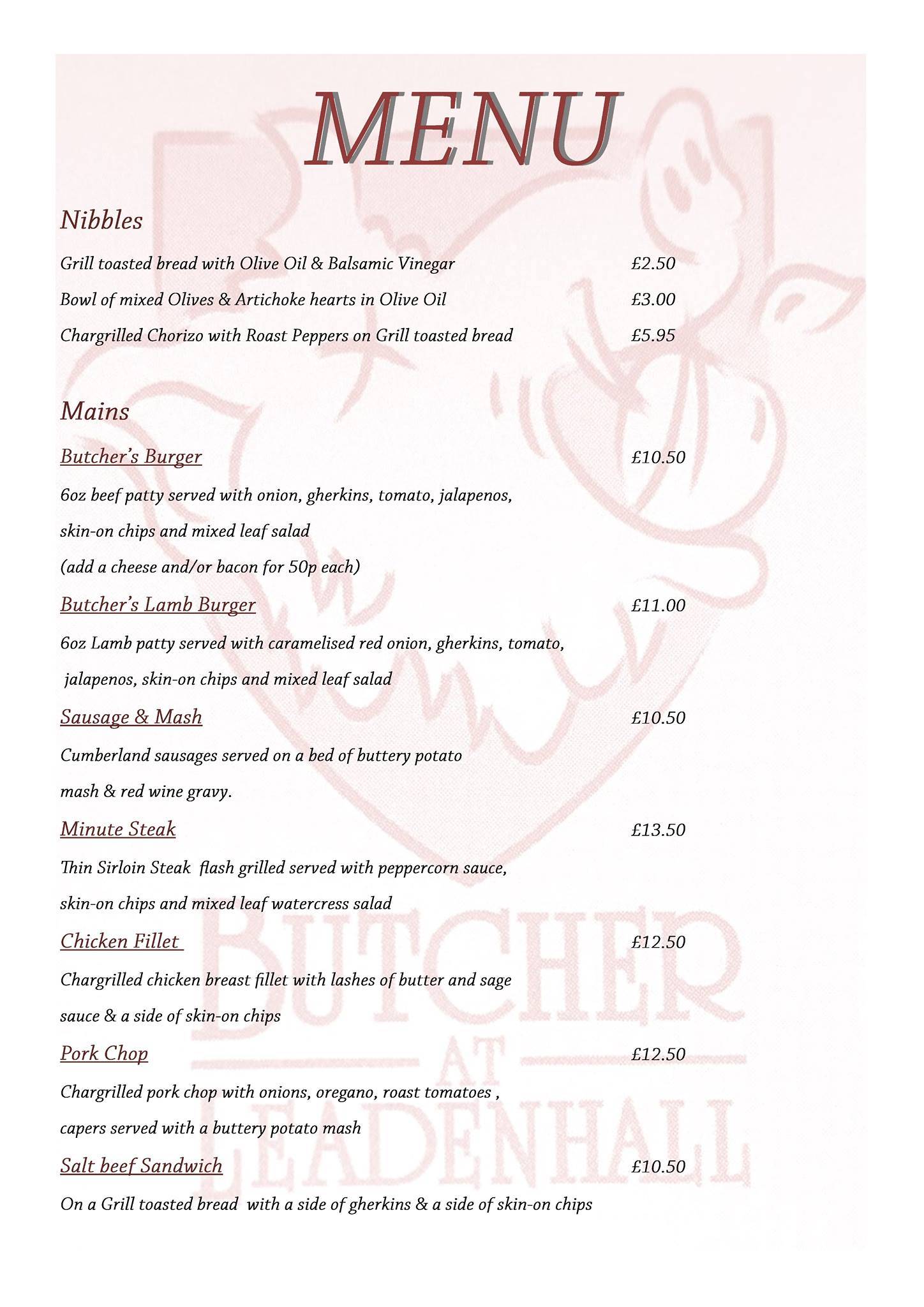 Menu at The Butcher pub & bar, London