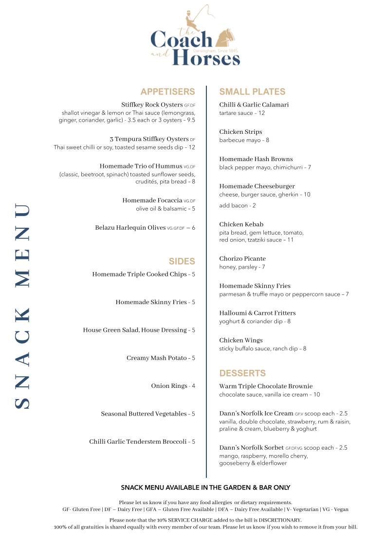 Menu at The Coach & Horses pub & bar, Dersingham