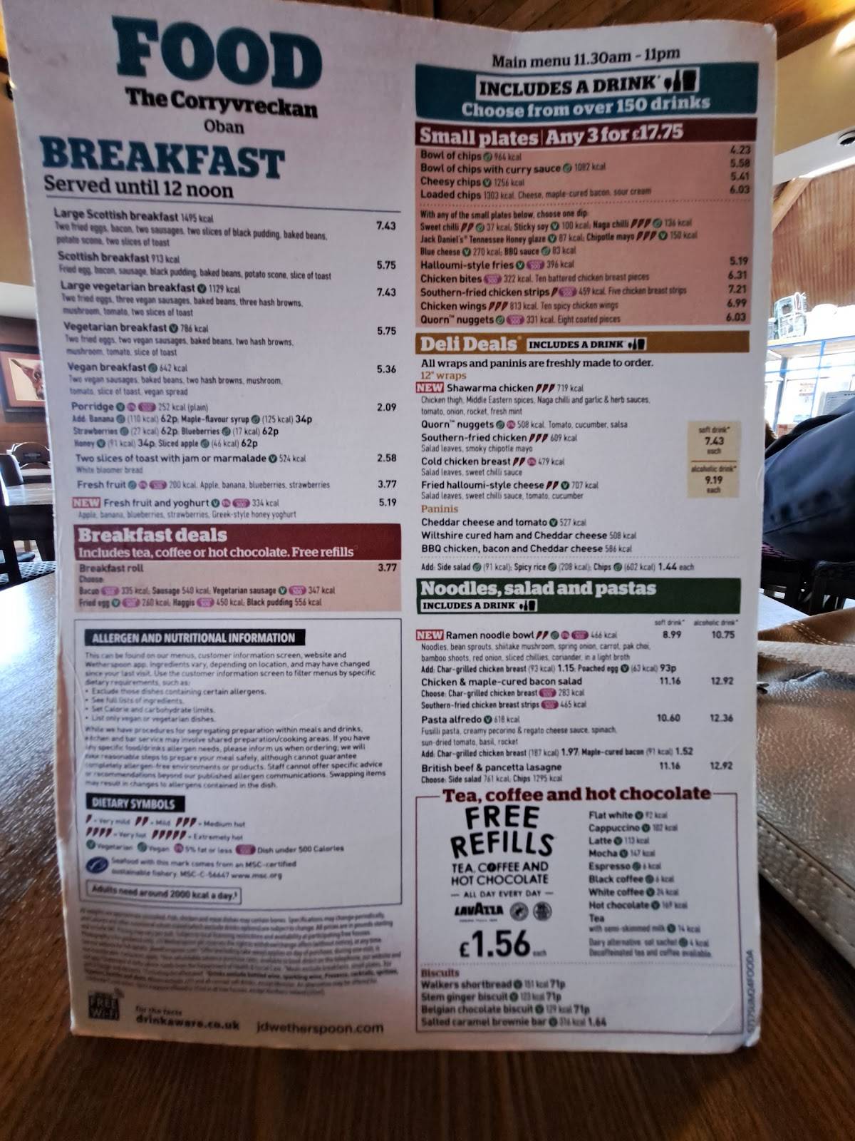 Menu at The Corryvreckan - JD Wetherspoon pub & bar, Oban
